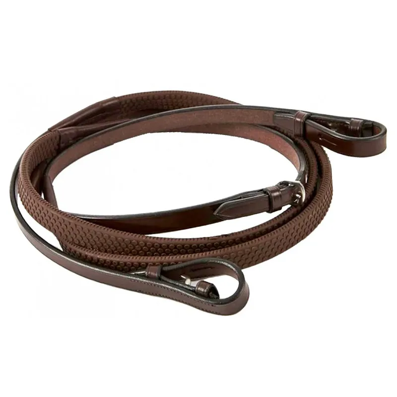 Jeffries Wembley Rubber Grip Nylon Lined Reins in Brown