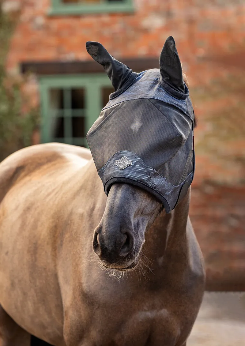 LeMieux Visor-Tek Half Fly Mask in Camo Blue