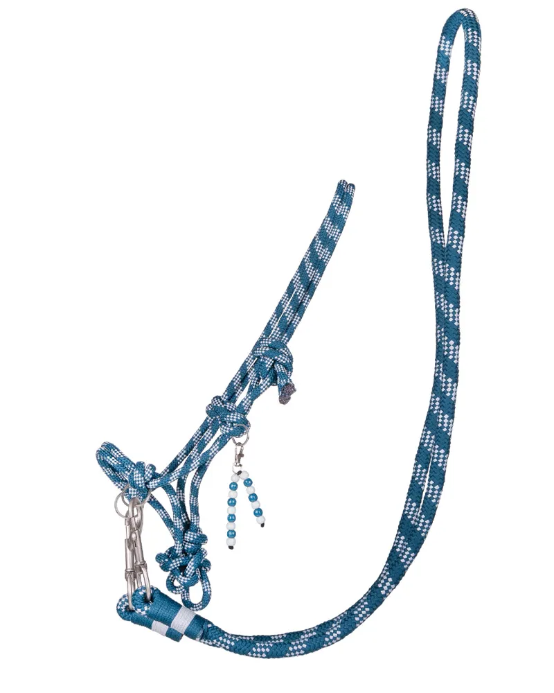 QHP Thunderbolt Rope Halter with Reins in Blue