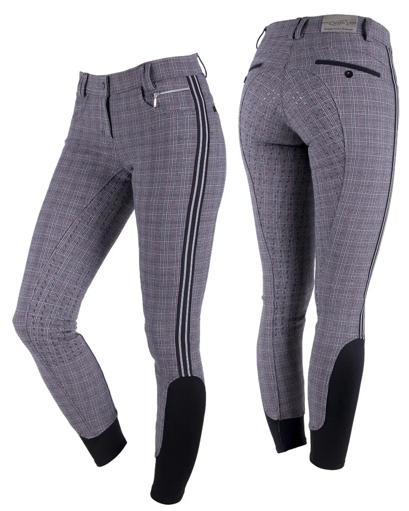 QHP | Anti-Slip | Full | Seat | Breeches | Ladies | Grey | Check